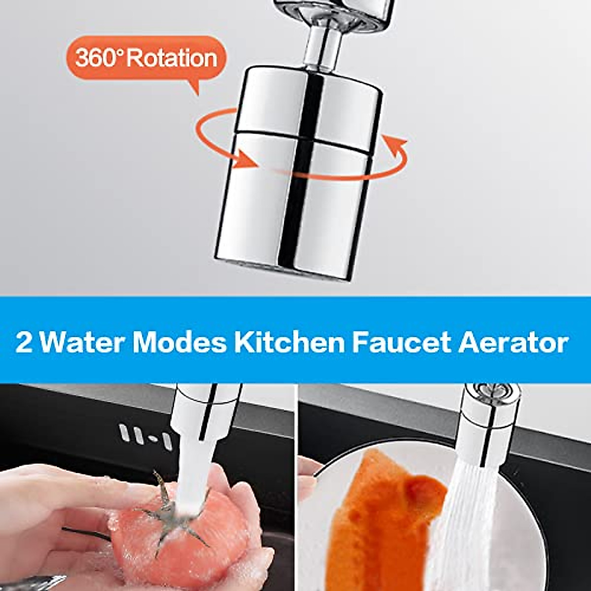HotMax 360° Swivel Faucet, Dual-mode Faucet Aerator, Kitchen Sink Aerator, Multi-functional Robotic Arm Faucet, Faucet Extension Replacement Part for Kitchen, Bathroom (1pack)