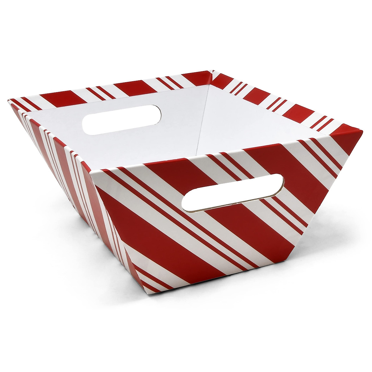 Gift Boutique 6 Pack Christmas Candy Cane Striped Gift Baskets 8" x 10" Rectangle Red & White Stripes Empty Gift Basket with Handles Cardboard Market Tray for Holiday Decorative Present Wrapping