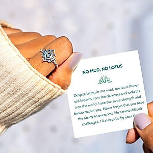 Story Jewellery Sterling Silver Cubic Zirconia Lotus Promise Rings for Women, Dainty Lotus Flower Rings, Inspirational Jewelry Gifts for Her, Birthday Christmas Valentines Gifts (all silver 07)