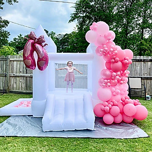 White Bounce House, Castle Theme Kids Inflatable Trampoline with UL Blower, Durable and Easy to Set up, Safe and Fun for Active Kids.