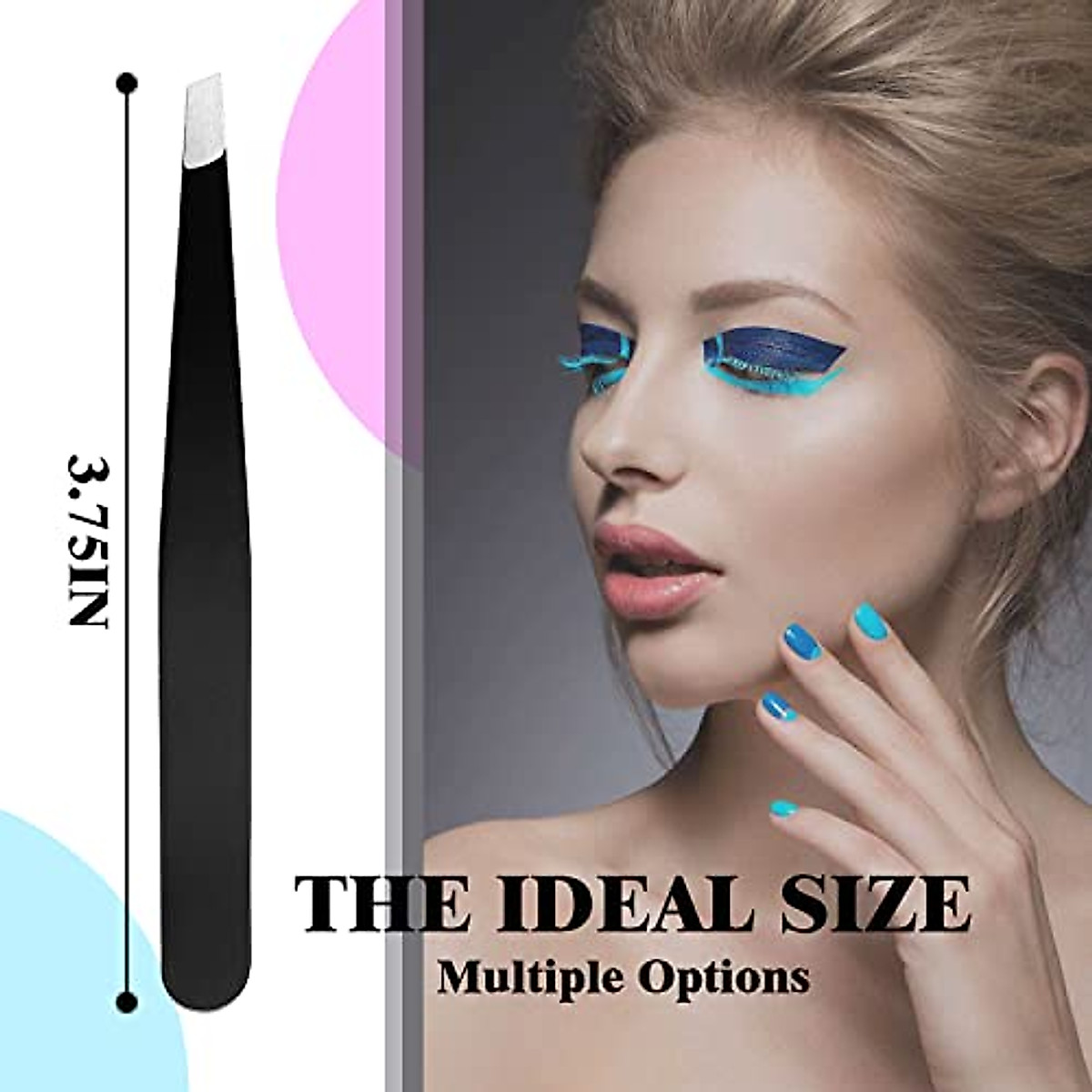 FIVETAS Stainless Steel Tweezers for Eyebrows-Slant Tweezer with Case for Women&Man,Great Precision on Brow,Facial Hair and Ingrown Hair Removal(Black)