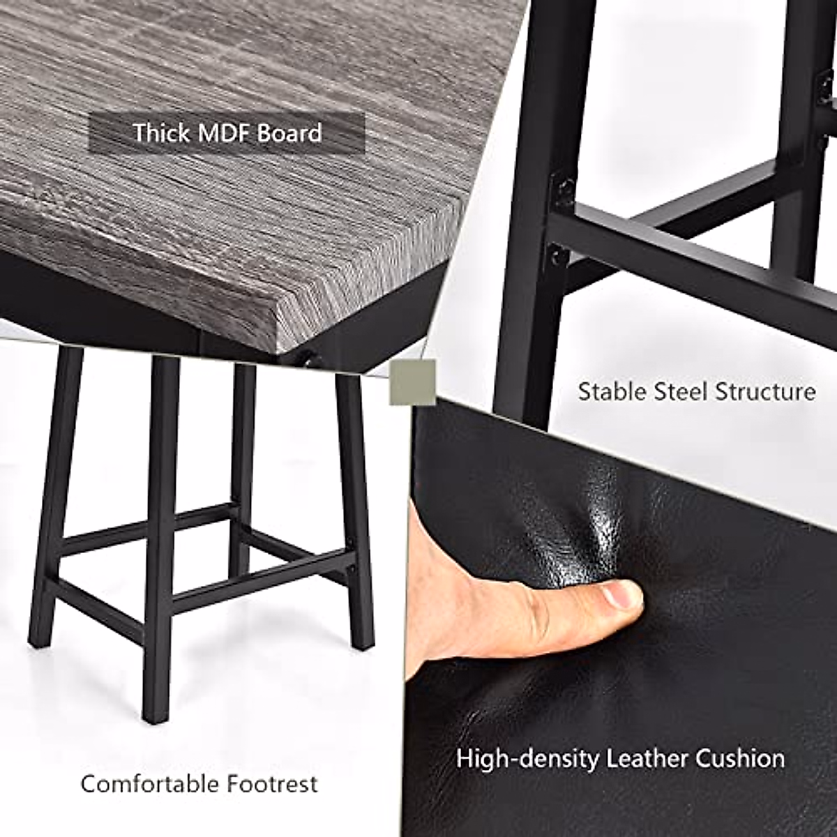 COSTWAY 3 Pieces Dining Table Set, Counter Height Pub Table Set with 2 Upholstered Bar Stools and 3 Shelves, Industrial Kitchen Table Set for Living Room, Restaurant