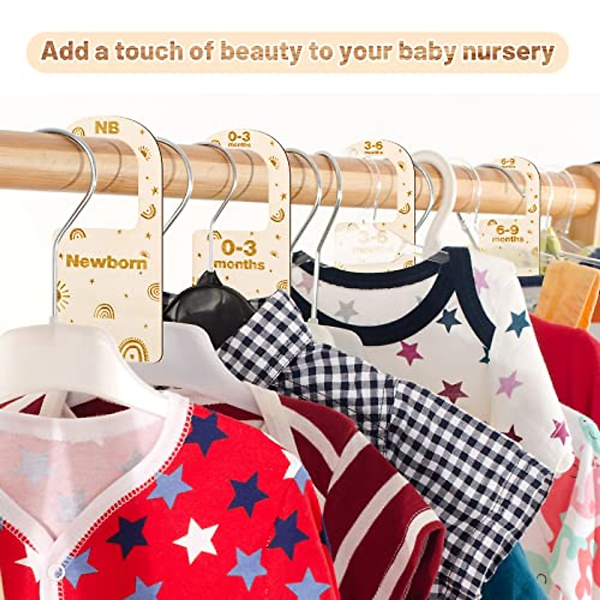 12 Pieces Rainbow Wooden Baby Closet Dividers Boho Double Sided Baby Nursery Closet Dividers Baby Hanger Dividers Closet Organizer for Nursery Essentials for Newborn Baby Girl Boy Gift for Baby Shower