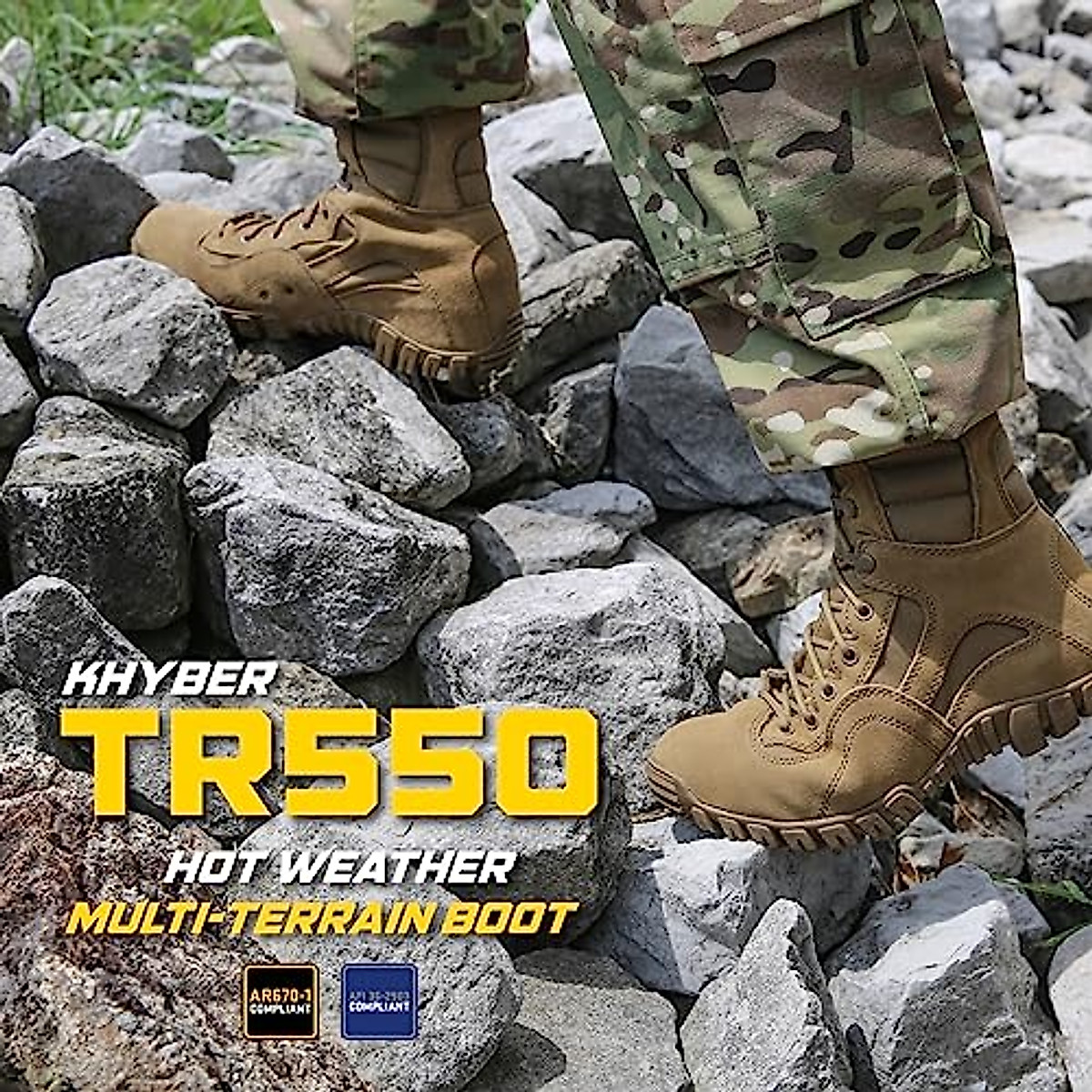 Tactical Research Khyber TR550 8 Inch Combat Boots for Men - Lightweight Hot Weather Multi-Terrain Army OCP ACU Coyote Brown Leather and Nylon with Vibram Traction Outsole, Coyote - 10.5 R