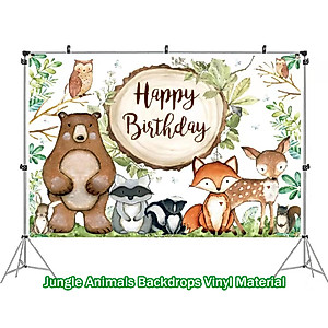 GENERC Large Jungle Animals Baby Shower Backdrop Banner, Woodland Animals Party Decorations, Safari Animals Birthday Decorations for Boy & Girl, Woodland Creature Forest Background Decor, 5 x 3FT