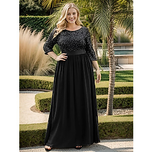 Ever-Pretty Women's Round Neck Maxi Dresses Sequin Plus Size Formal Dresses for Women Black US24