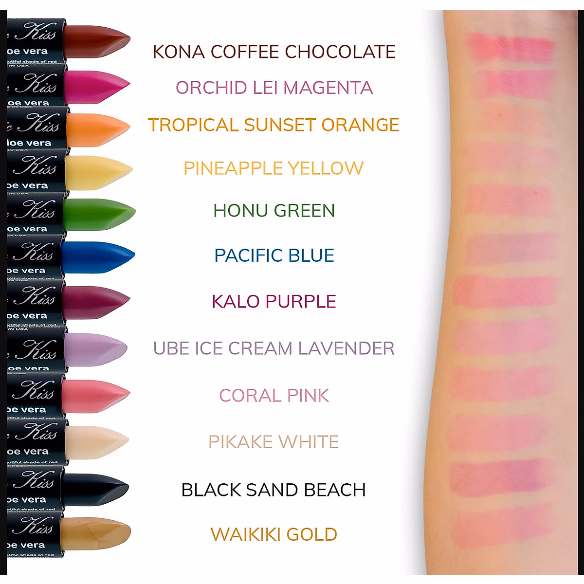 Magic Kiss Color Changing Matte 6 Piece Lipstick Set infused with Aloe Vera Made in USA (Colors of Aloha 1)