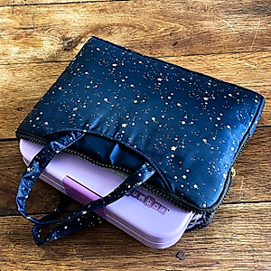 Yumbox Poche (Midnight Blue with Gold Stars) Slim Design Insulated Lunch Bags for Women, EVA Lined Sleeve with tuck away Handles, Exterior Pockets. Fits all Bento Boxes. School, work, travel