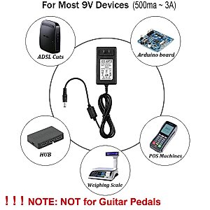 AlloverPower 9V 3A 27W DC Power Supply Adapter Power Cord Charger for Schwinn Exercise Bike or Arduino UNO R3, for Crosley Cruiser CR8005A, for Elliptical Trainer【NOT for Pedal】