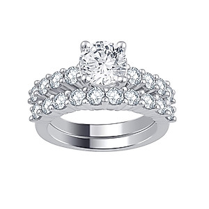 Beyond Brilliance 3.0 Carat Diamond, 4-Prong Set 14K White Gold Round Diamond Bridal Set (H-I, I2-I3) Natural Diamond Bridal Set For Women | Gift Box Included