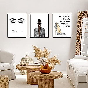 Glam Gray Fashion Wall Decor Girls Room Decor Wall Art Silver Perfume Book High Heels Posters Prints Bedroom Decor for Women (8x10 in Unframed)