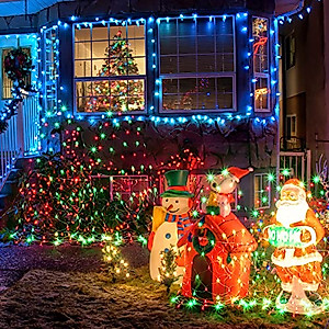 Tuanse 2 Pcs Christmas Net Lights 9.8 x 6.6 Ft 200 LED Bush Lights Outdoor Decorations Curtain Window 8 Modes String Mesh Lights for Garden Holiday Yard Party Decor (Red and Green)