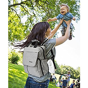 Baby Diaper Bag Backpack with Changing Pad, Changing Backpack with 13 Pockets and Stroller Straps, Large Capacity, Grey, Best Gift for Mom/Wife
