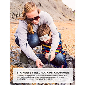 INCLY 15 PCS Geology Rock Pick Hammer Kit, 32oz Hammer & 3 PCS Digging Chisels Set for Rock Hounding, Gold Mining & Prospecting Equipment Tool Gear Shovel Musette Bag, Compass, Whistle, Wooden Chisel