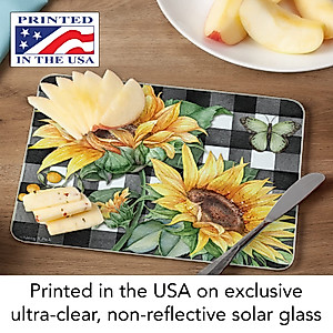 CounterArt Sunflower Fields Decorative 3mm Heat Tolerant Tempered Glass Cutting Board 10” x 8” Manufactured in the USA Dishwasher Safe
