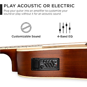 Best Choice Products Beginner Acoustic Electric Guitar Starter Set 41in w/All Wood Cutaway Design, Carrying Case, Strap, Picks, Cable - Natural