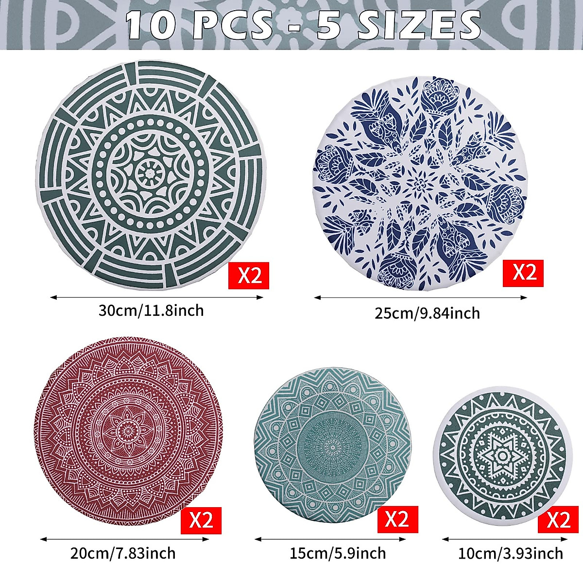10Pcs Reusable Bowl Covers In 5 Size, Stretch Cloth Fabric Dish Cover Kitchen Storage Containers Lids for Fruits Food Leftover Dough Bread Proofing