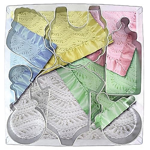 R&M International Baby Shower and Party Cookie Cutters, Bodysuit, Bottle, Pacifier, Bootie, Bib, Rattle, 6-Piece Set