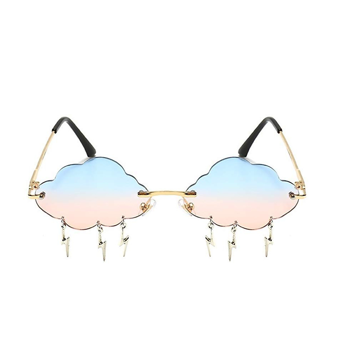 ENTHYI Cloud lightning Sunglasses for Women/Men Rimless Wave Glasses Eyewear for Party Rimless Sun glasses (blue/pink)