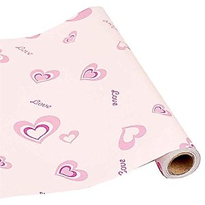 GLOW4U Pink Heart Contact Paper Self Adhesive Vinyl Shelf Drawer Liner Peel and Stick Removable Wallpaper 17.7x78.7 Inches