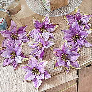 Christmas Glitter Flower Ornaments,Jchen 20Pcs Glitter Christmas Tree Ornaments Artificial Christmas Flowers Christmas Tree Decoration Flower for Home Party Wedding Decorations (Purple)