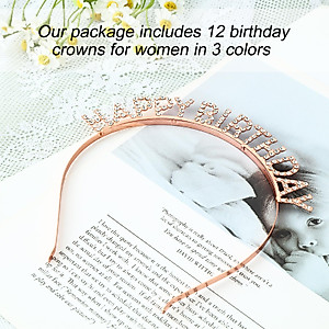 Lyrow 12 Pcs Birthday Headbands Birthday Crowns for Women Happy Birthday Tiara Princess Birthday Party Decorations Rhinestone Bling Birthday Accessories for Party Supplies Gift