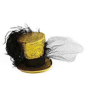 Comott Mini Top Hat Headband Fascinator Ostrich Feather Top Hat for Derby Tea Party Gold