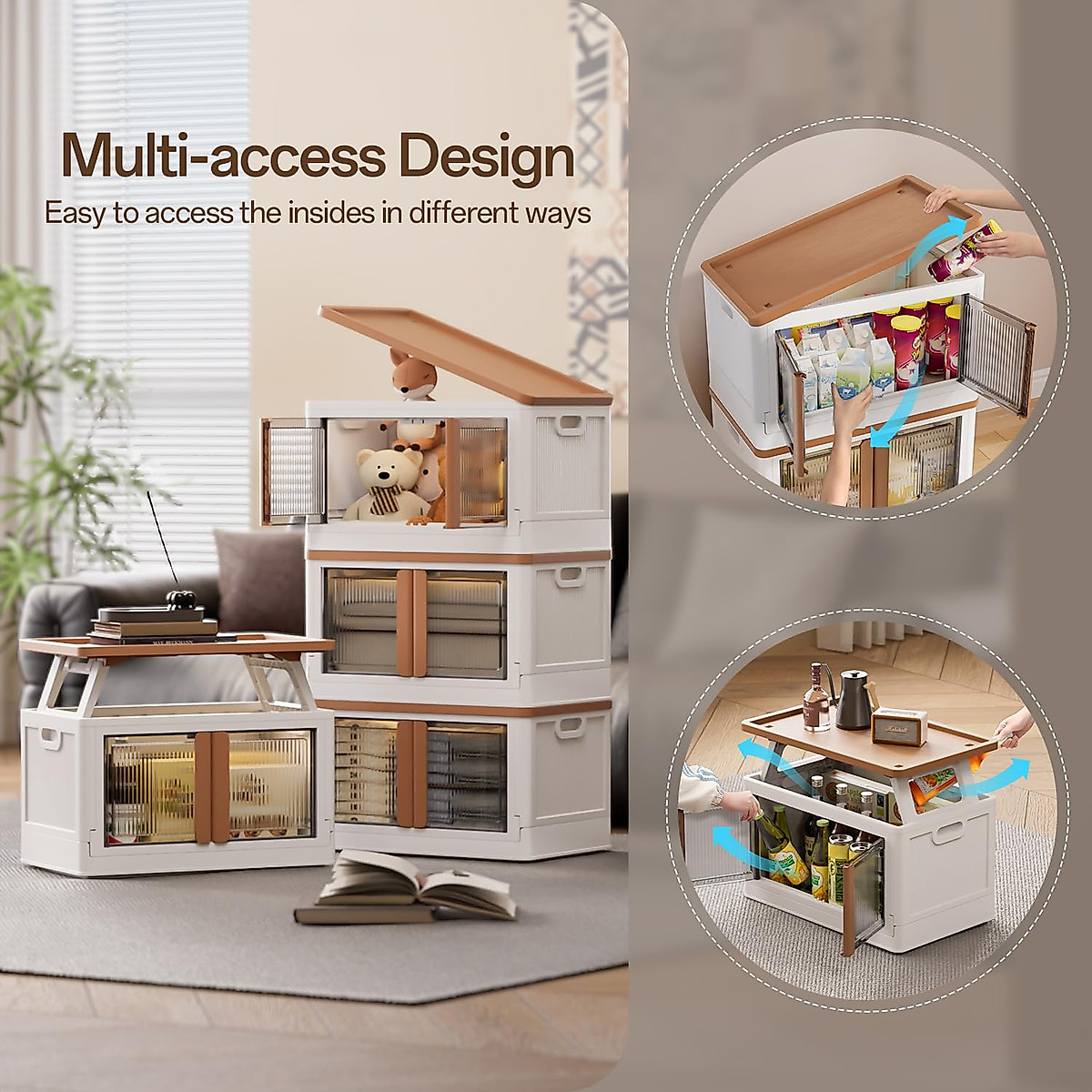 HAIXIN Storage Bins with Lights100 Gallon - Large Stackable Storage Cabinets with Wheels Tabletop & Lights, 78 Qt*4 Plastic Storage Containers for Bedroom Patio Camping Closet Organizers and Storage