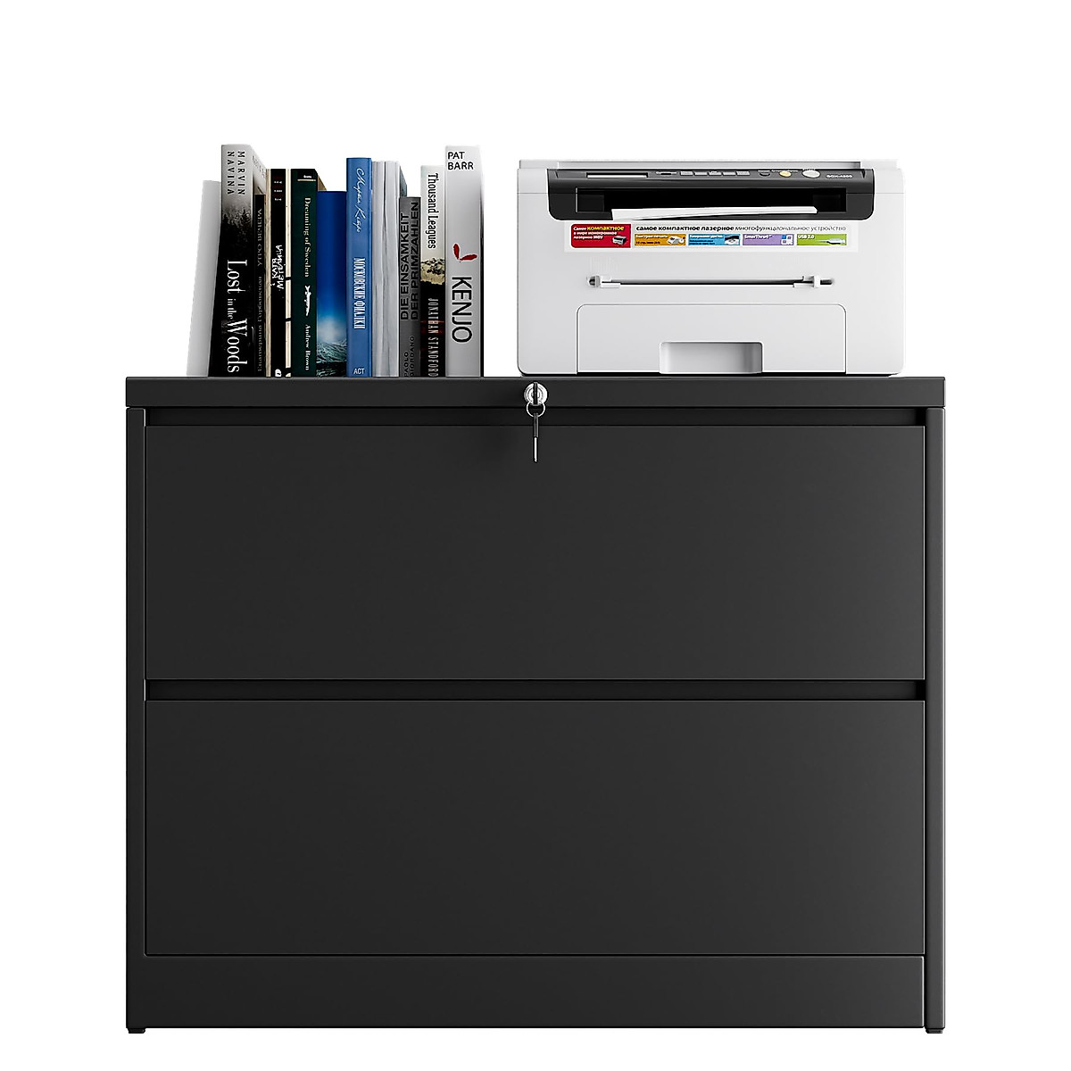 OUYESSIR 2 Drawer File Cabinet with Lock, Filing Cabinets for Home Office, Lateral File Cabinet in Steel Metal, Office Storage Drawers for Legal, Letter, A4 File (Black)