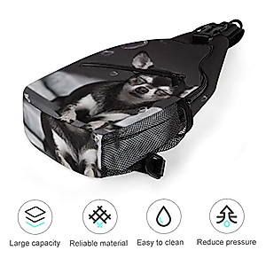 Chihuahua with Hearts Bubbles Sling Backpack Print Shoulder Chest Bag Crossbody Bag Travel Daypack for Women Men