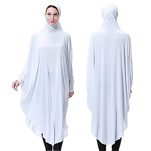 Women Elegant Muslim Hijab Clothing Bat Shirt Shape Islamic Body Head Covering Festival Prayer Clothing Femme Formal Robe - M (White)