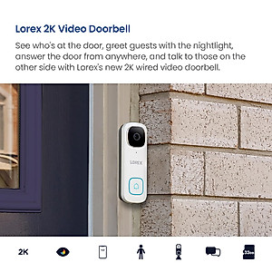 Lorex 2K WiFi Doorbell Camera, Home Surveillance Wired Video Doorbell, Outdoor Security Camera System Requires Existing 16-24VAC Doorbell Wiring, White