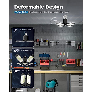 toberich LED Garage Light Bulb - 120W 12000LM Shop Lights with 4+1 Deformable Panels, 6500K Screw in Ceiling Lights for Garage, Workshop, Workbench, Basement (1 Pack)