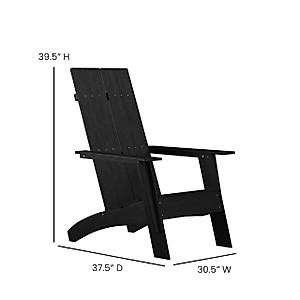 Flash Furniture Sawyer Modern Commercial 2-Slat Back Adirondack Chair - Black Commercial All-Weather Poly Resin Lounge Chair