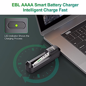 EBL Rechargeable AAAA Batteries 2 Counts 400mAh with Smart AAAA Battery Charger - High Capacity Ni-MH 1.2V 1200 Cycles for Surface Stylus Pen