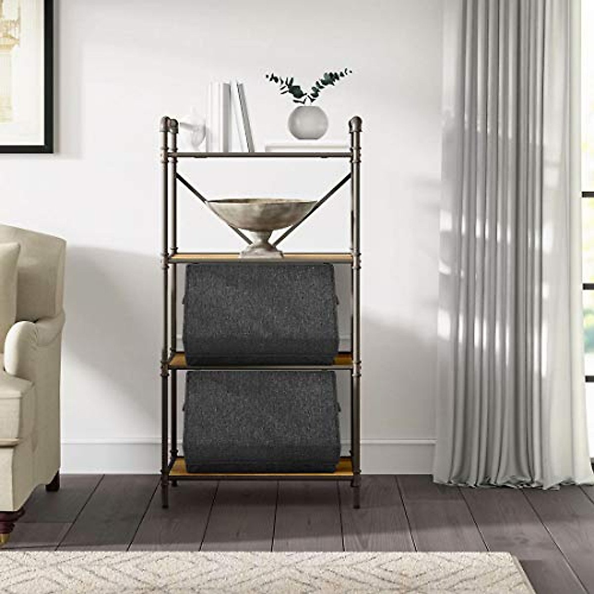 i BKGOO Set of 2 Stackable storage bins,Linen Fabric Foldable Storage Organizer Cubes Box whits Lids and Own-Handle Storage Organizer Bins for Home Office Nursery Dark gray 15x10.5 x10inch