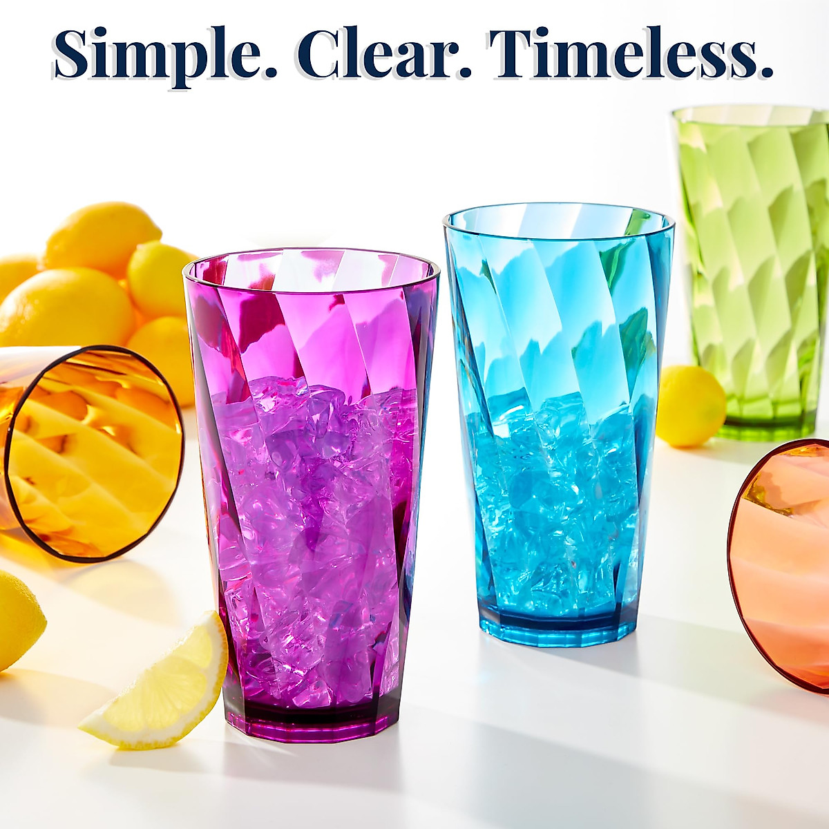 US Acrylic Optix 20 ounce Plastic Water Tumblers in Jewel Tone Colors | Set of 8 Drinking Cups | Reusable, BPA-free, Made in the USA, Top-rack Dishwasher Safe