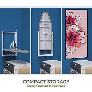 Xabitat Wall Mounted Ironing Board, 36.2" X 12.2" Compact Mount Fold Down Iron Board for Small Spaces, Space Saving with Cotton Fabric Cover, Black and Grey