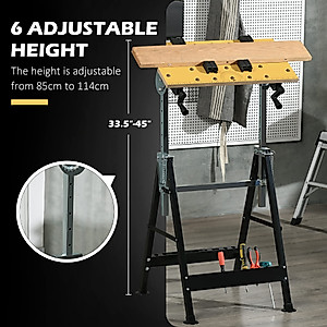 HOMCOM Work Bench Tool Stand with Adjustable Height and Angle, Carpenter Saw Table with 4 Clamps, Steel Frame, 220lbs Capacity