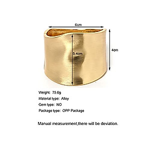 Gold Tone Wide-Edge Smooth Opening Bangle Bracelet Minimalist Polished Frosted Irregular Twist Grooved Cuff Bracelet Gothic Style Chunky Statement Fashion Jewelry for Women Men-A gold 1