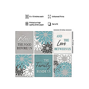 Dining Room, Kitchen Decor - Bless the Food Before Us Sign - Teal Blue Wall Art Set - Vintage Style Home Decor - Gift for Cooks and Chefs - Great Engagement, Anniversary or Birthday Gift for Women