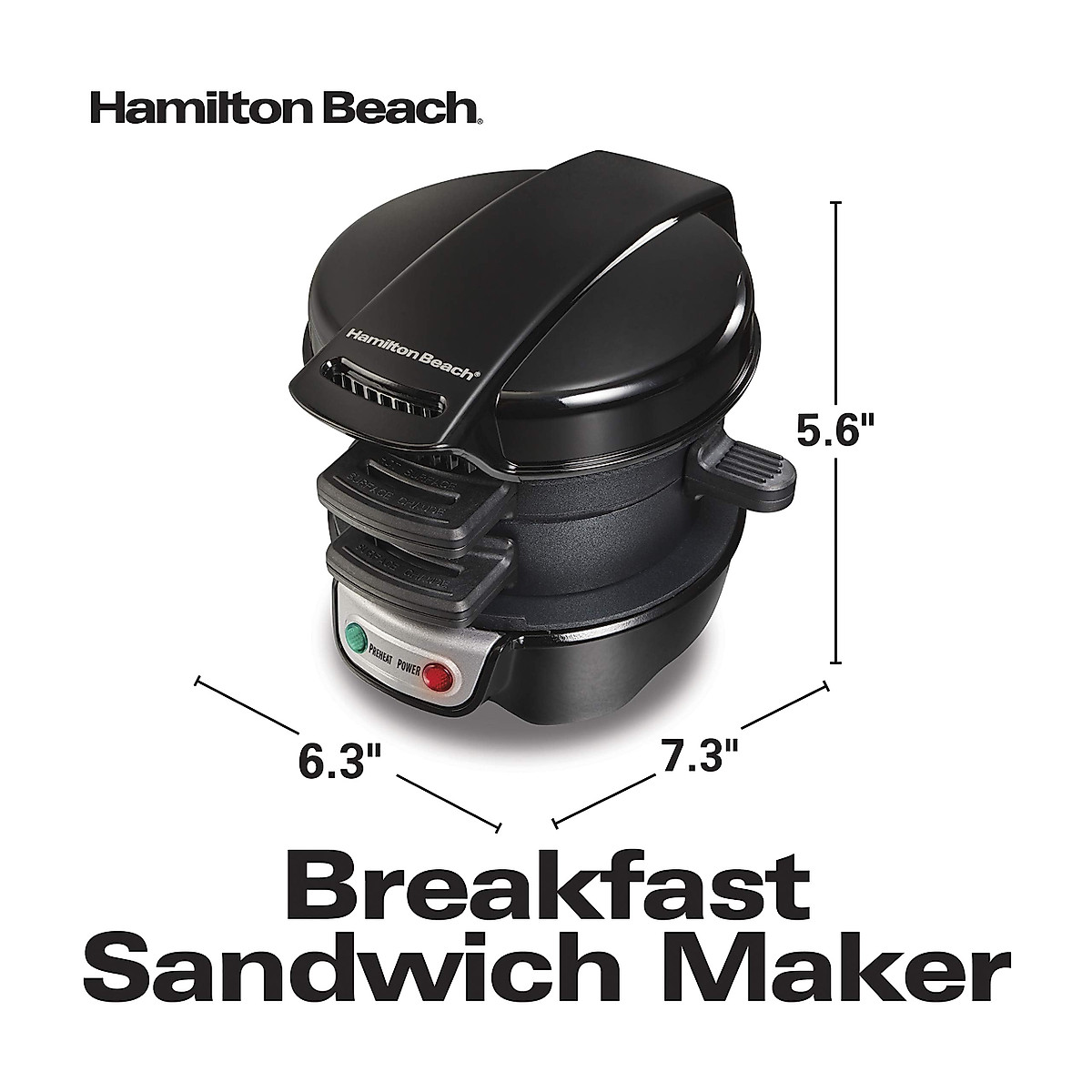 Hamilton Beach Breakfast Sandwich Maker with Egg Cooker Ring, Customize Ingredients, Perfect for English Muffins, Croissants, Mini Waffles, Black