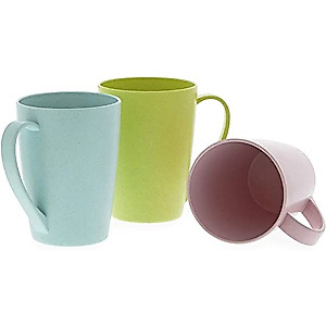 Okuna Outpost 6-Pack 12oz Wheat Straw Mugs, Dishwasher Safe Unbreakable Coffee Mug Set with Handles, Reusable Plastic Mug for Coffee, Tea, Milk, Warm Beverages (3 Colors, 4x3x4 in)