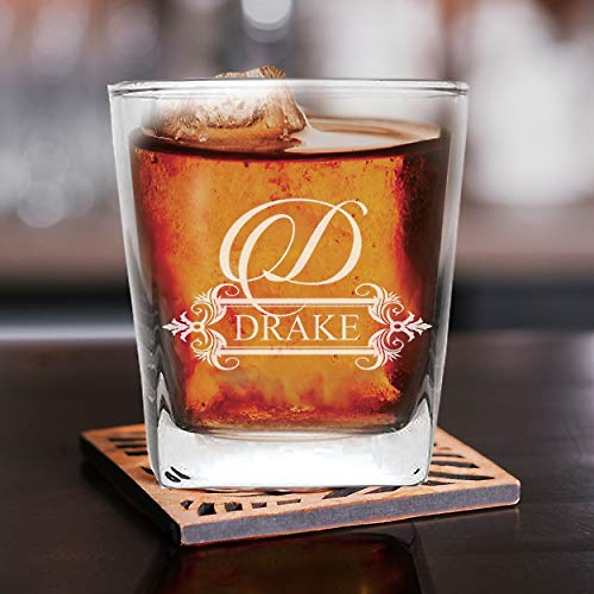 Set of 1, 2, 6, and More Custom Engraved Square Rocks Glasses for Groom, Groomsman - Personalized Whiskey Glass Gift for Wedding Party - Fancy Style (4)