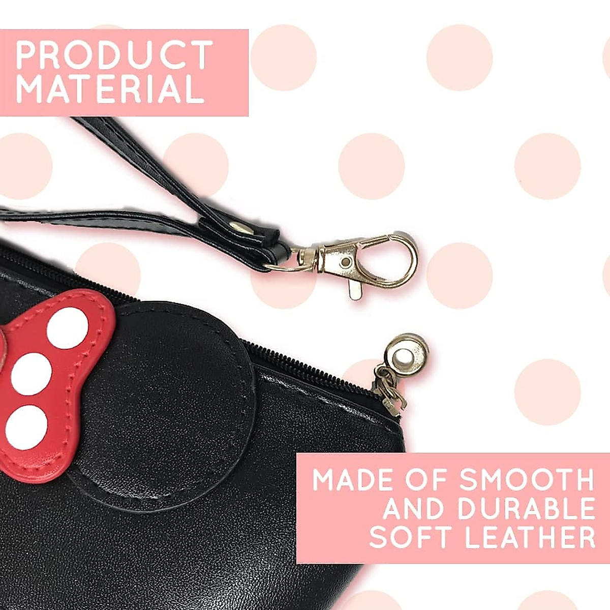 BELMAKS Black Murine Makeup Bag Cosmetic Bags Toiletry Organizer White Polka Dots Red Cartoon Makeup Organizer for Teen Girls 5.1" x 5.9" Murine Zipper Cute Purse for Travel