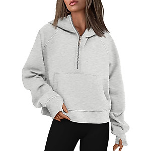 AUTOMET Womens Hoodies Half Zip Sweatshirts Fleece Jackets Tops Oversized Pullover Fall Outfits 2025 Winter Fashion Clothes Grey S
