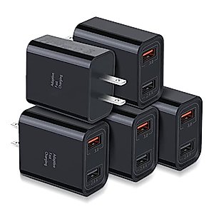 Quick Fast Charge 3.0 USB Wall Charger, Costyle 5 Pack 30W Dual USB Power Adapter (Fast Charge 3.0&5V 2.4A) Adaptive Fast Charging Block Compatible iPhone 11 XS XR, Samsung Galaxy S10 S9,Note 10-Black