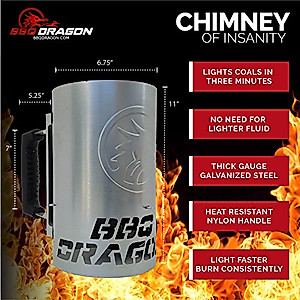 BBQ Dragon Charcoal Starter and Grill Lighter Fan Bundle Chimney of Insanity Charcoal Starter - The Fastest and Easiest Charcoal Chimney Starter for BBQ Grills