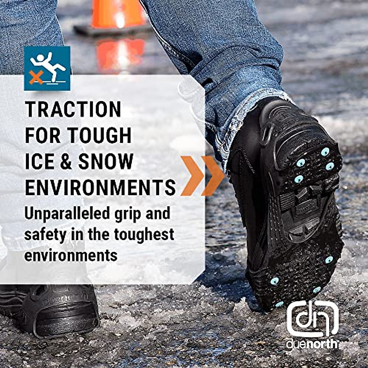 Due North All Purpose Industrial Ice Cleats for Men & Women - Traction Aids for Walking & Working on Snow/Ice - 16 Spikes