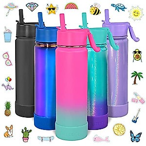 CHILLOUT LIFE 22 oz Kids Insulated Water Bottle for School with Straw Lid Leakproof and Cute Waterproof Stickers, Personalized Stainless Steel Thermos Flask Metal Water Bottle, Frozen Slushy